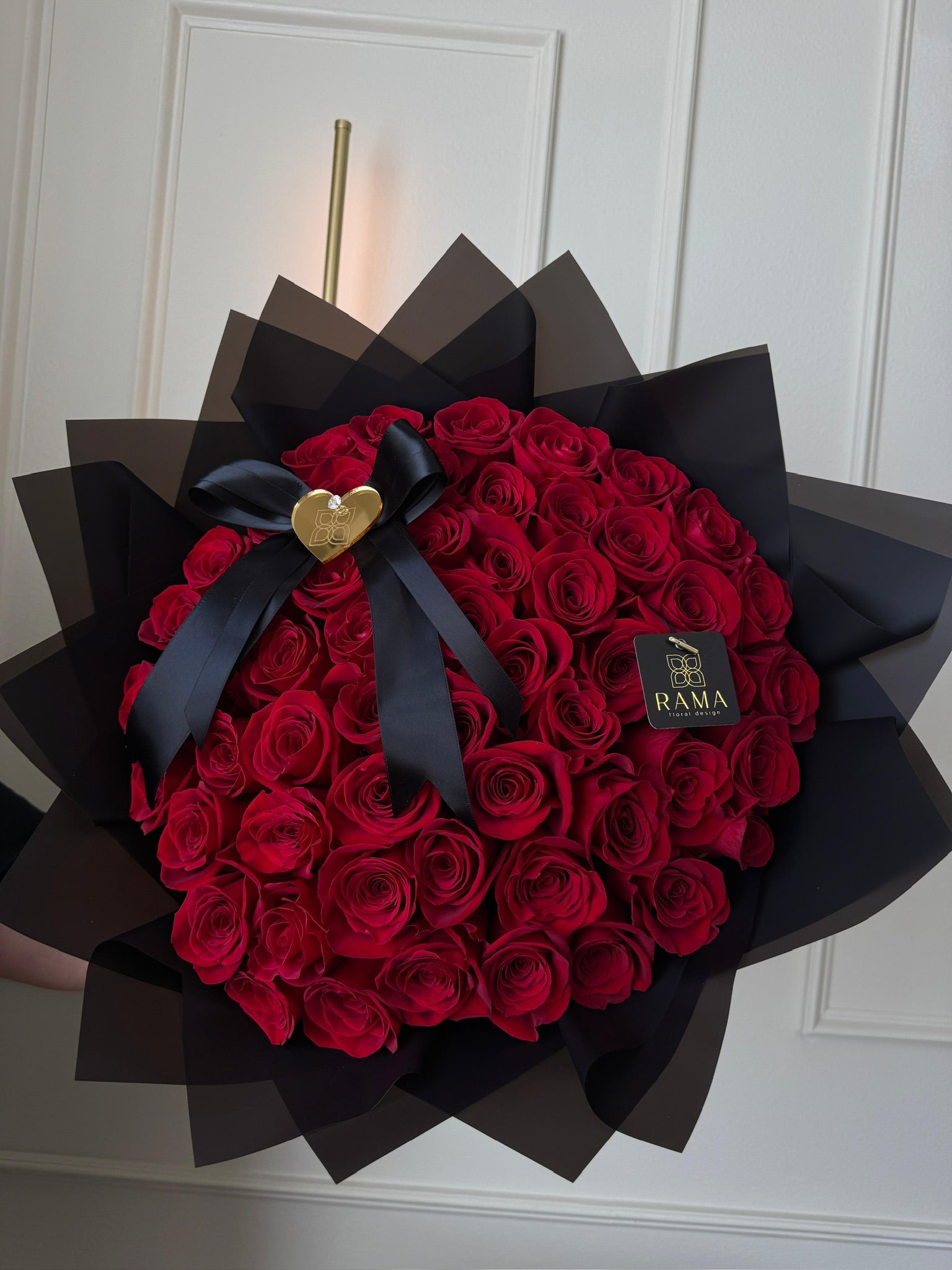50 Red Roses Bouquet – Black Wrap | Rama Floral Design